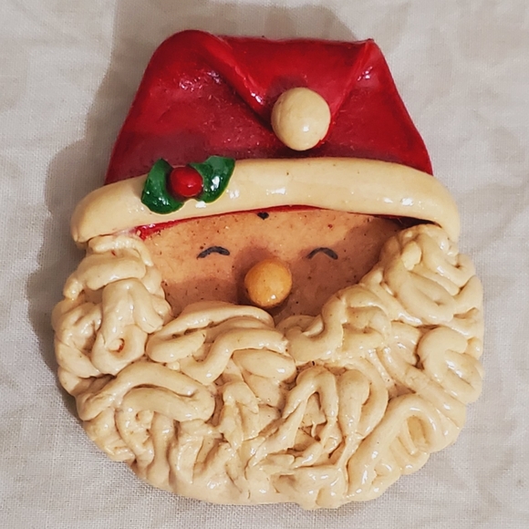 Vintage | Jewelry | Vintage Santa Brooch Pin Clay 9s Artisan Handmade ...